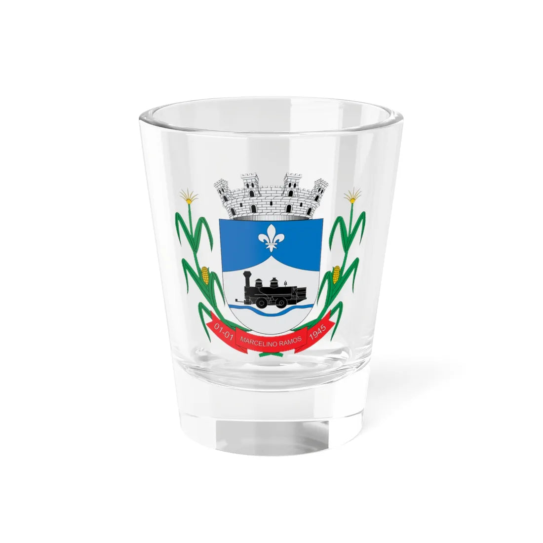 Brasão de Marcelino Ramos - RS (Brazil) (Coat of Arms) Shot Glass 1.5o ...