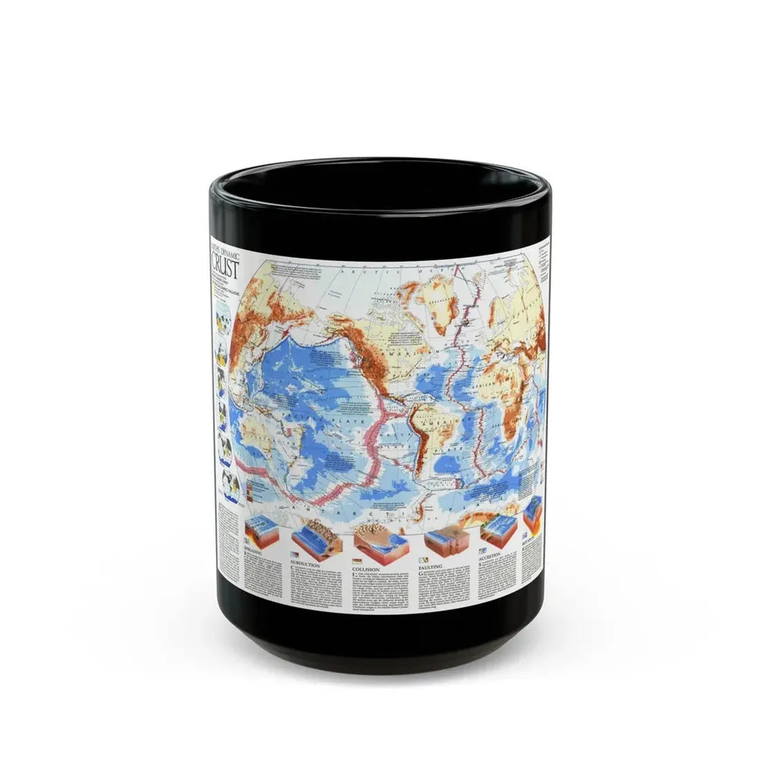 World Map - Earth's Dynamic Crust (1985) (Map) Black Coffee Mug | Shop ...
